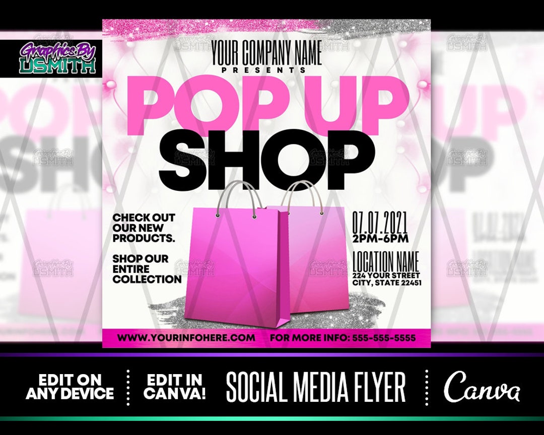 DIY Pop up Shop Pink Flyer, Canva Template, Premade Templates, Social ...