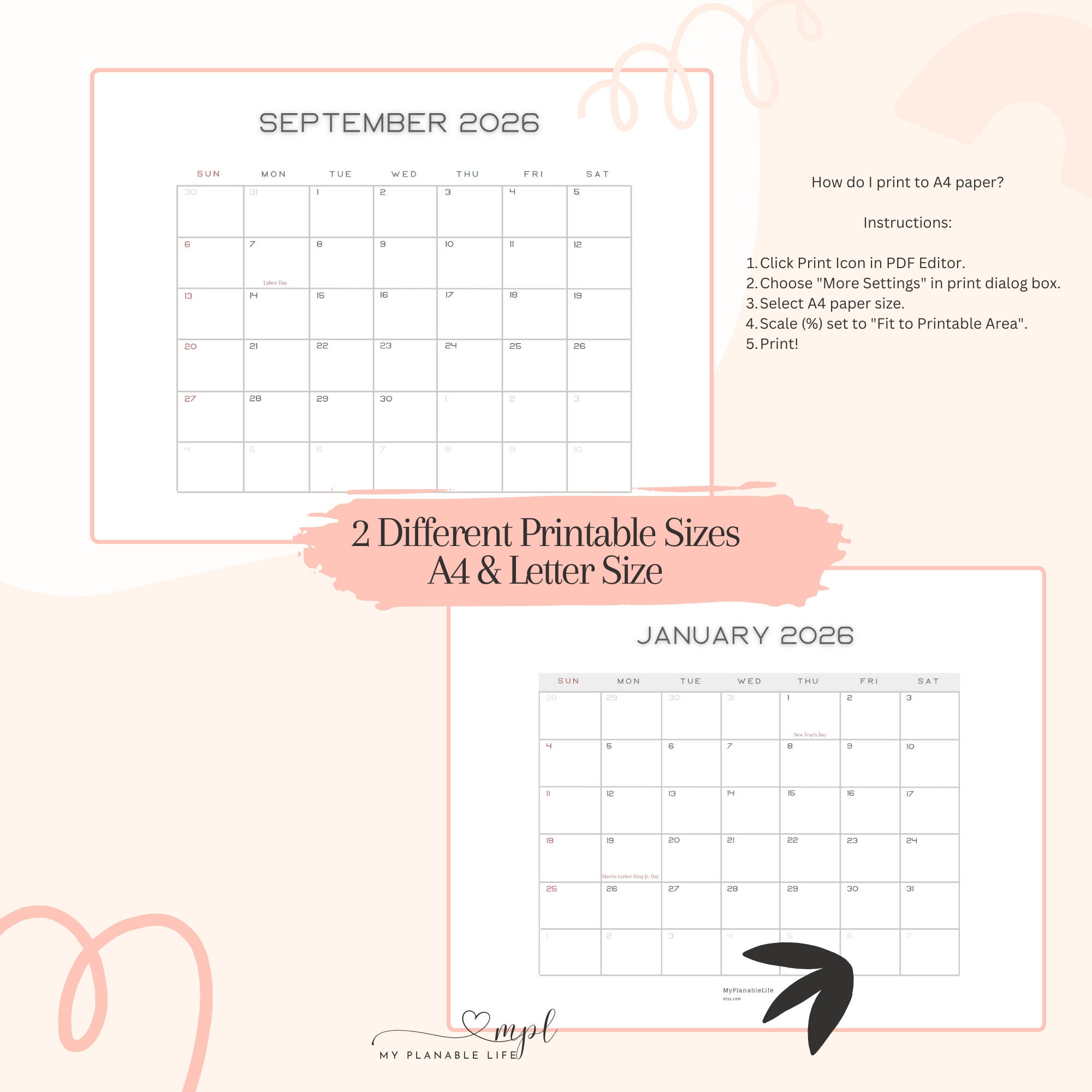 2023-2026 Monthly Calendars Landscape, Printable Calendar Template ...