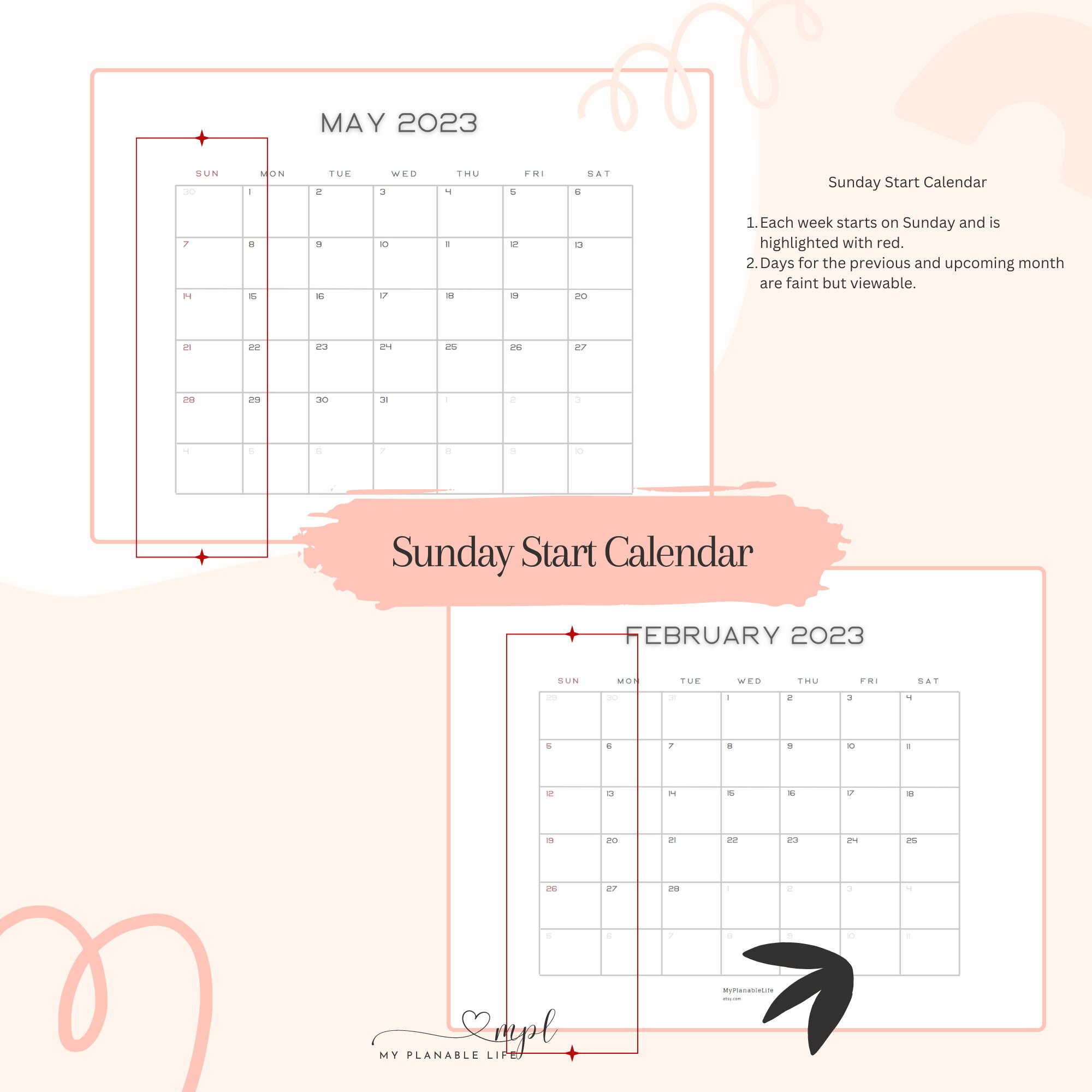 2023-2026 Monthly Calendars Landscape, Printable Calendar Template ...