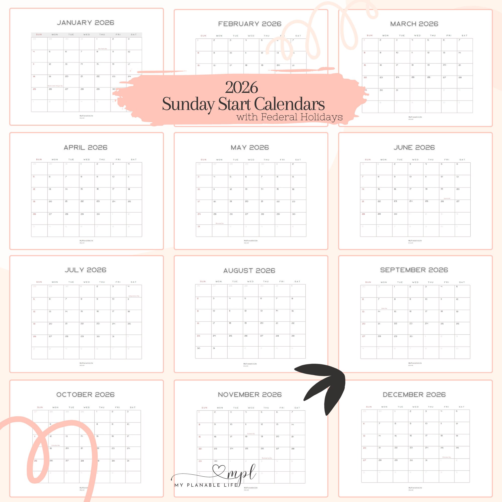 2023-2026 Monthly Calendars Landscape, Printable Calendar Template ...