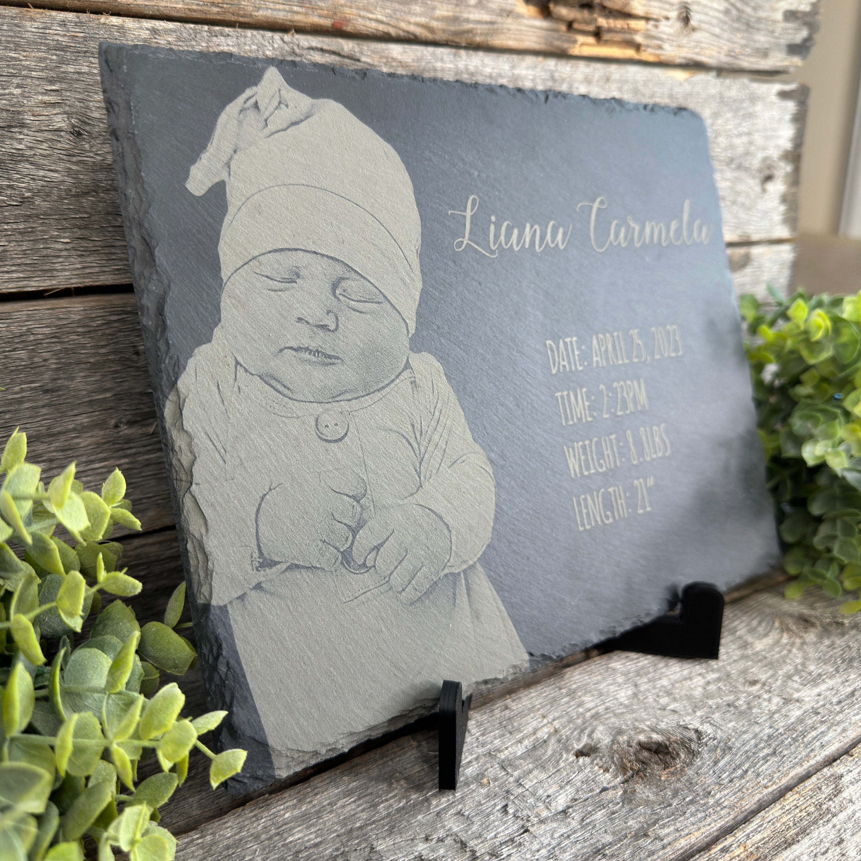 Personalized 8x10 Birth Stats + Photo on Slate, Laser Engraved Photos ...