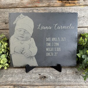 Personalized 8x10 Birth Stats + Photo on Slate, Laser Engraved Photos ...
