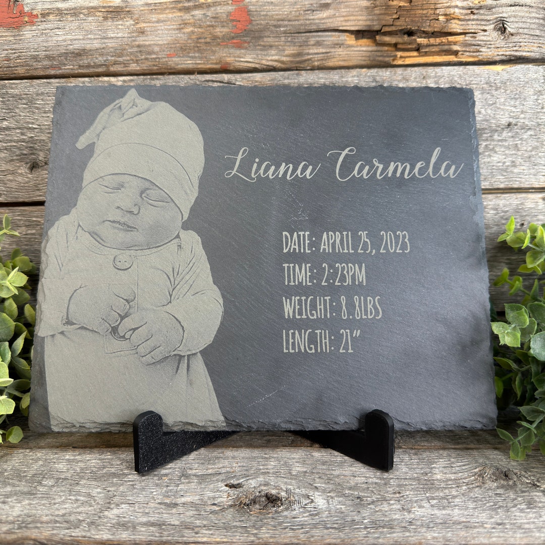 Personalized 8x10 Birth Stats + Photo on Slate, Laser Engraved Photos ...