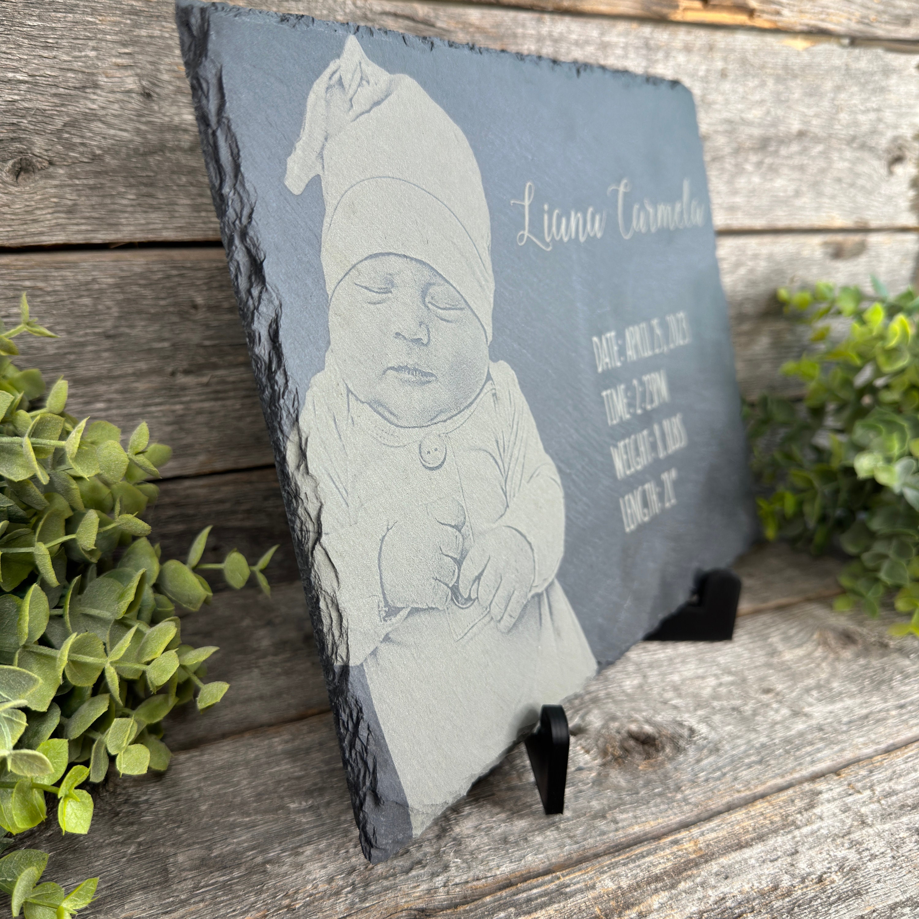 Personalized 8x10 Birth Stats + Photo on Slate, Laser Engraved Photos ...