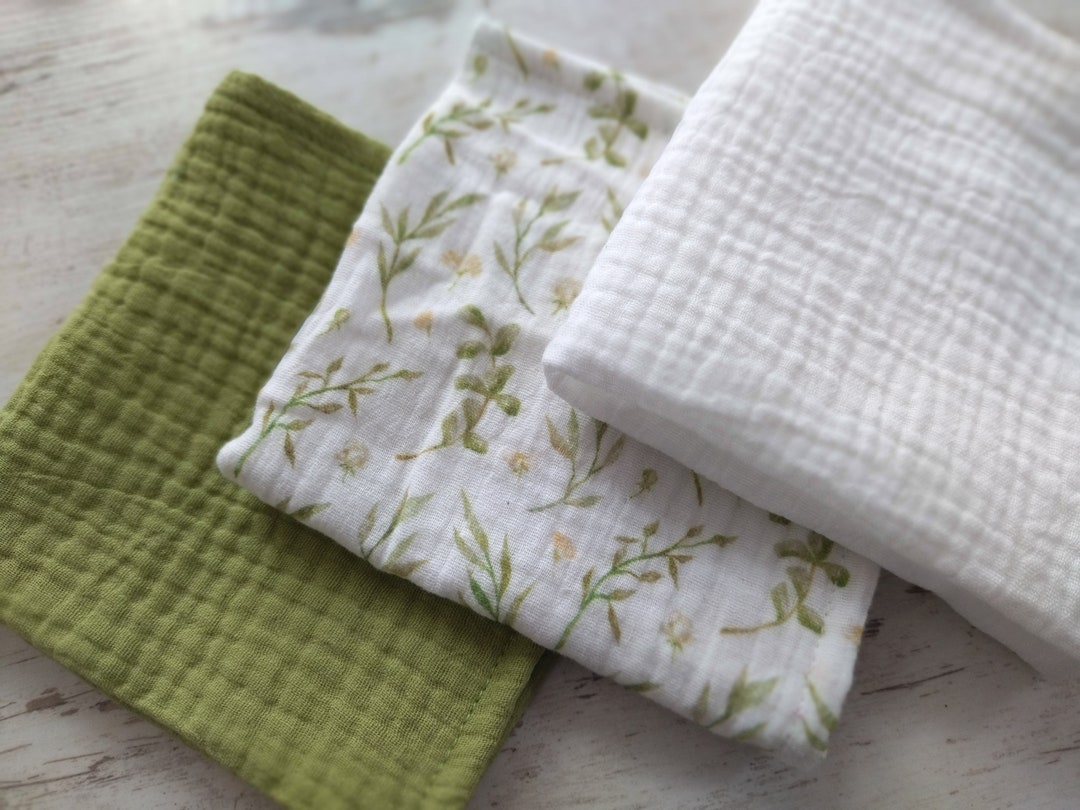 Muslin Handkerchiefs, Set of 3 Soft Double Gauze Hankies, Floral ...