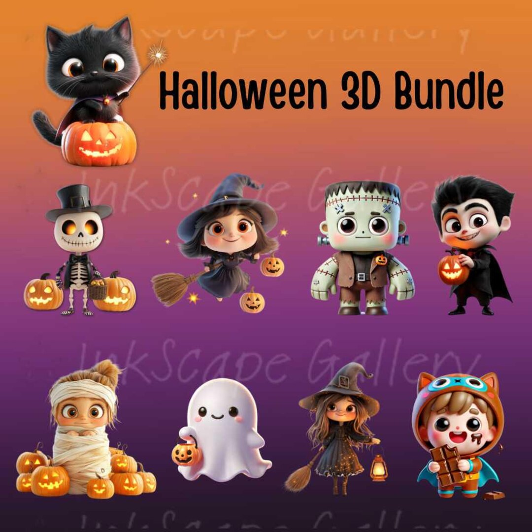 Spooky Halloween 3D Mini Bundle SVG & PNG Frankenstein, Vampire, Mummy ...