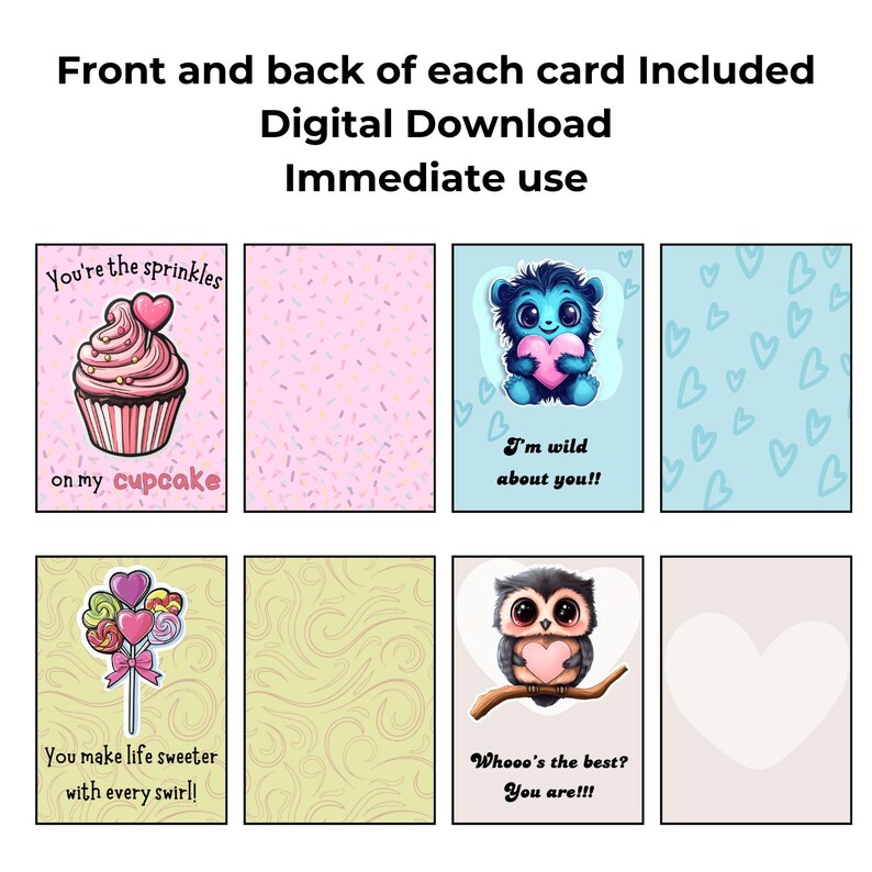 Printable Kids Valentines Day Cards Sweet Treats, Front and Back ...