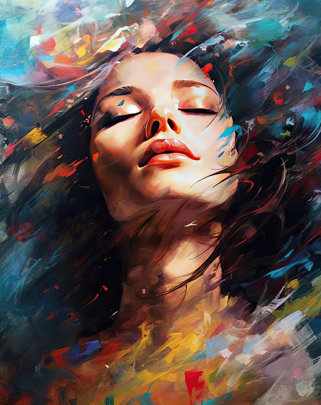 Striking Abstract Art With Beautiful Brunette Woman - Etsy