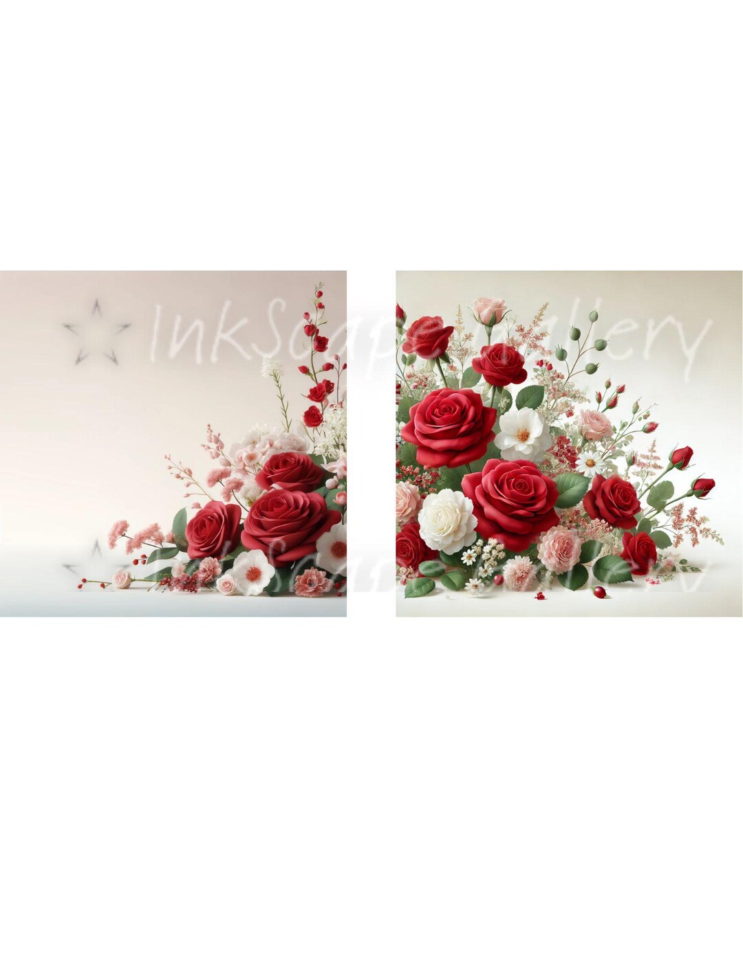 Floral Bouquet Digital Art Set | Red Rose and Peony Watercolor Prints ...