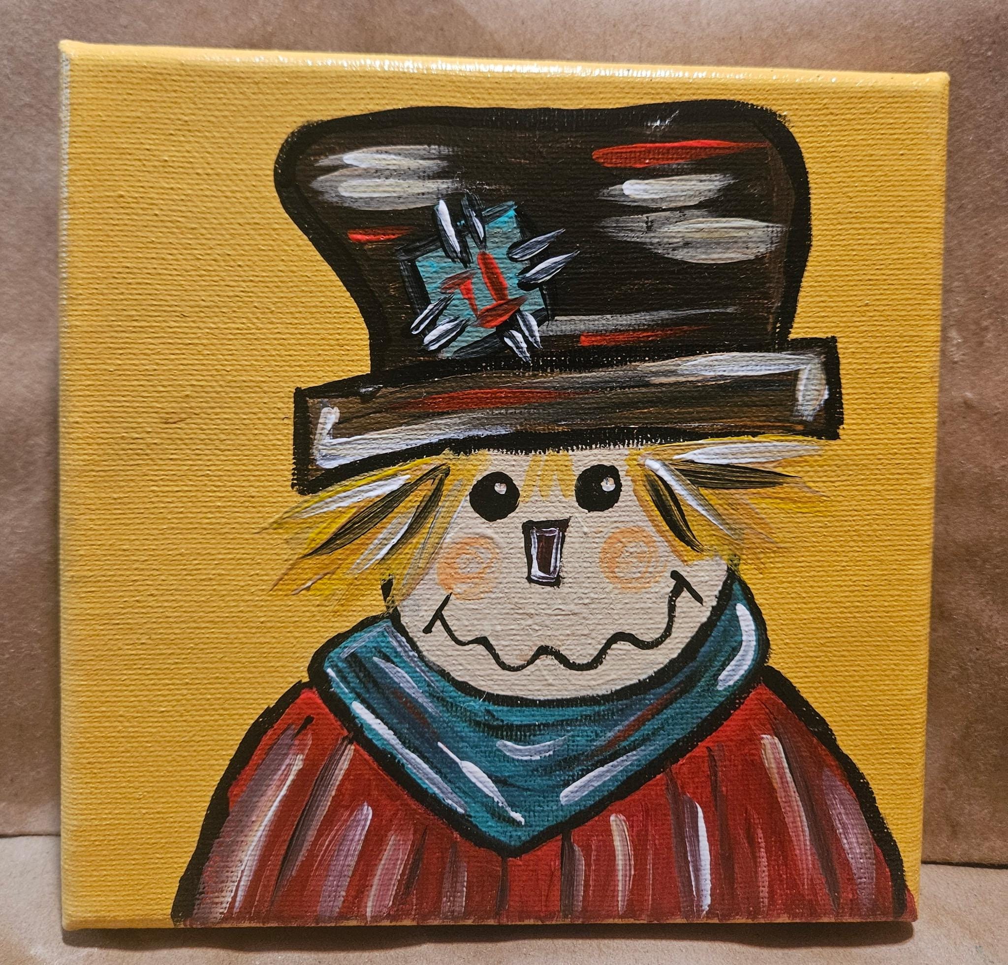 Acrylic Scarecrow Painting: 6x6 Canvas Folk Art - Etsy