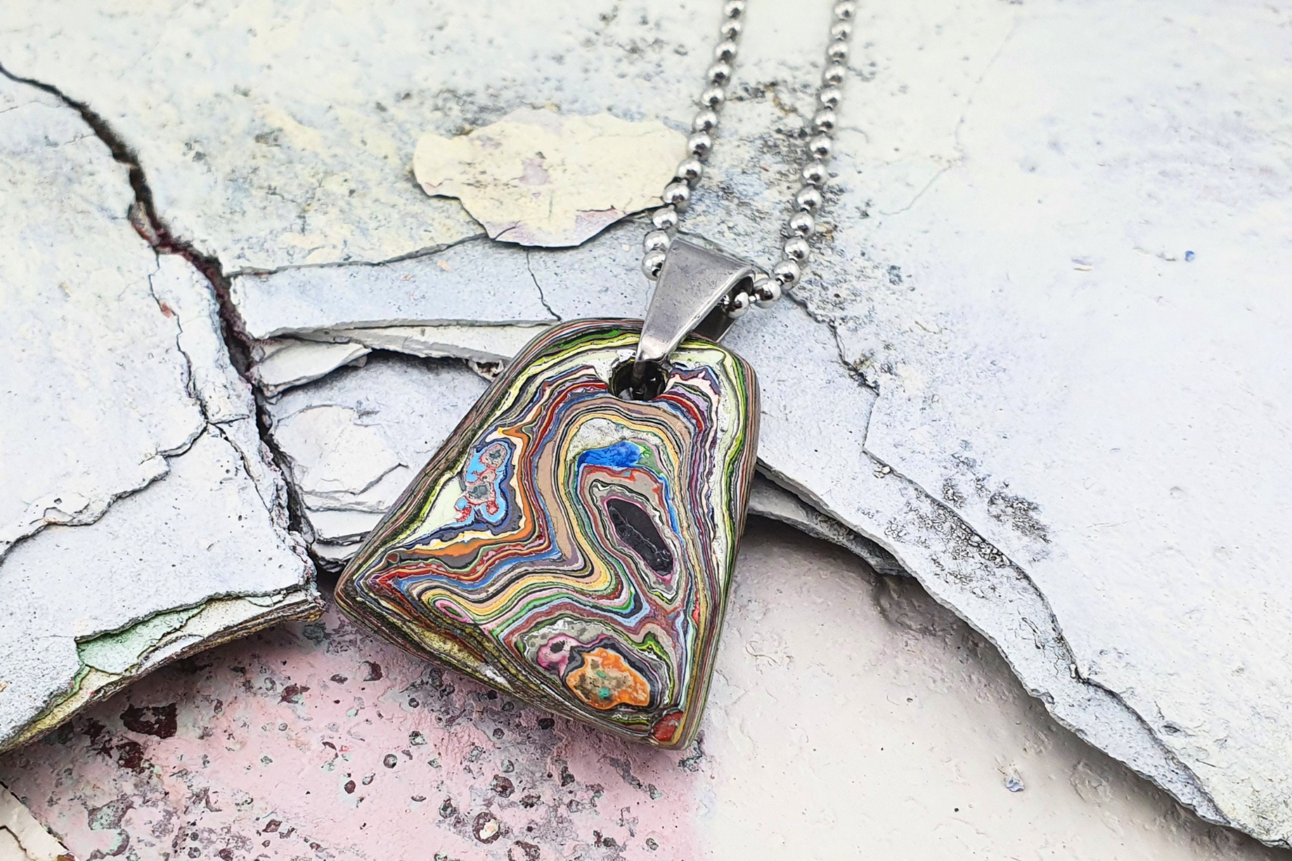 Necklace with pendants made of graffiti lacquer layers | Etsy