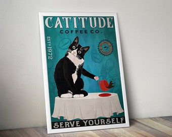 Cat Coffee Poster - Etsy