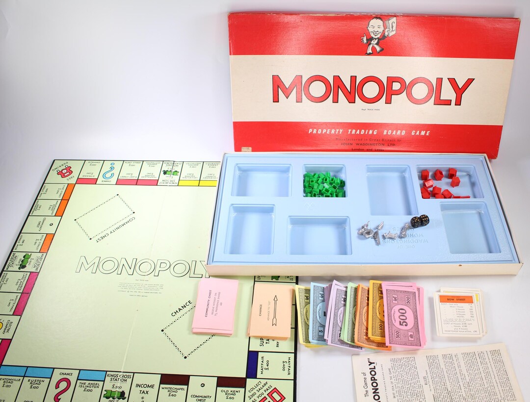 Vintage Red Monopoly 1961 Classic Original Red Box Metal Pieces ...
