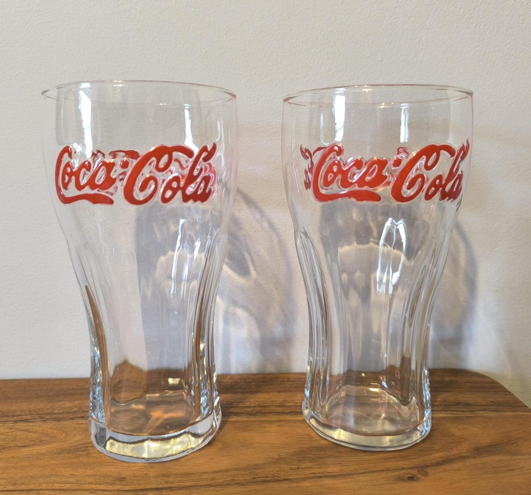 Set of 2 Vintage Coca Cola Glasses 330ml – Red Embossed Logo Retro Soda ...