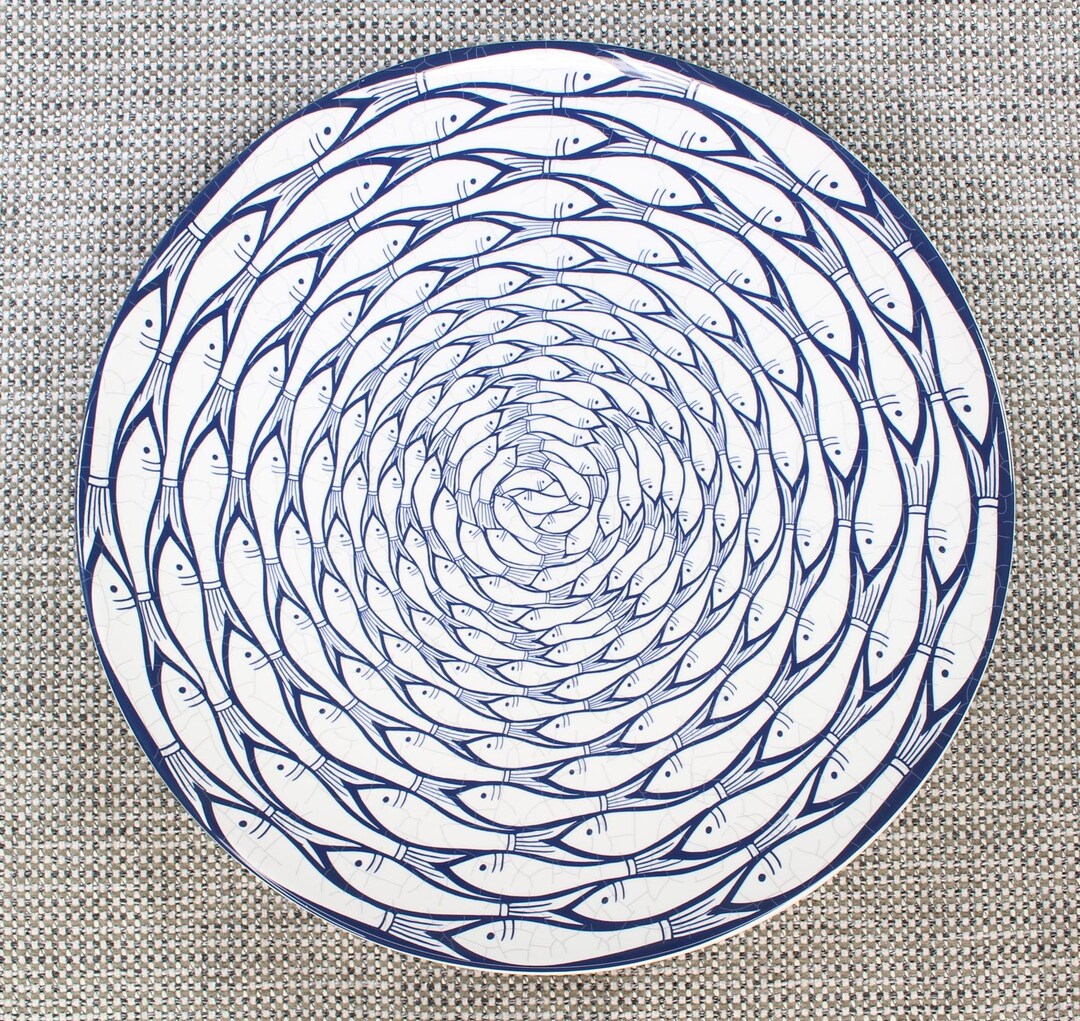 RARE Jersey Pottery Sardine Run Large Round Ceramic Plate 32cm Blue ...