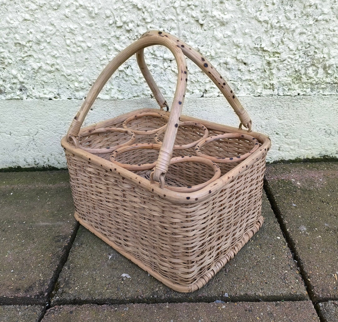 Vintage 6 Bottle Wicker Wine Carrier – Rustic Basket With Handles ...