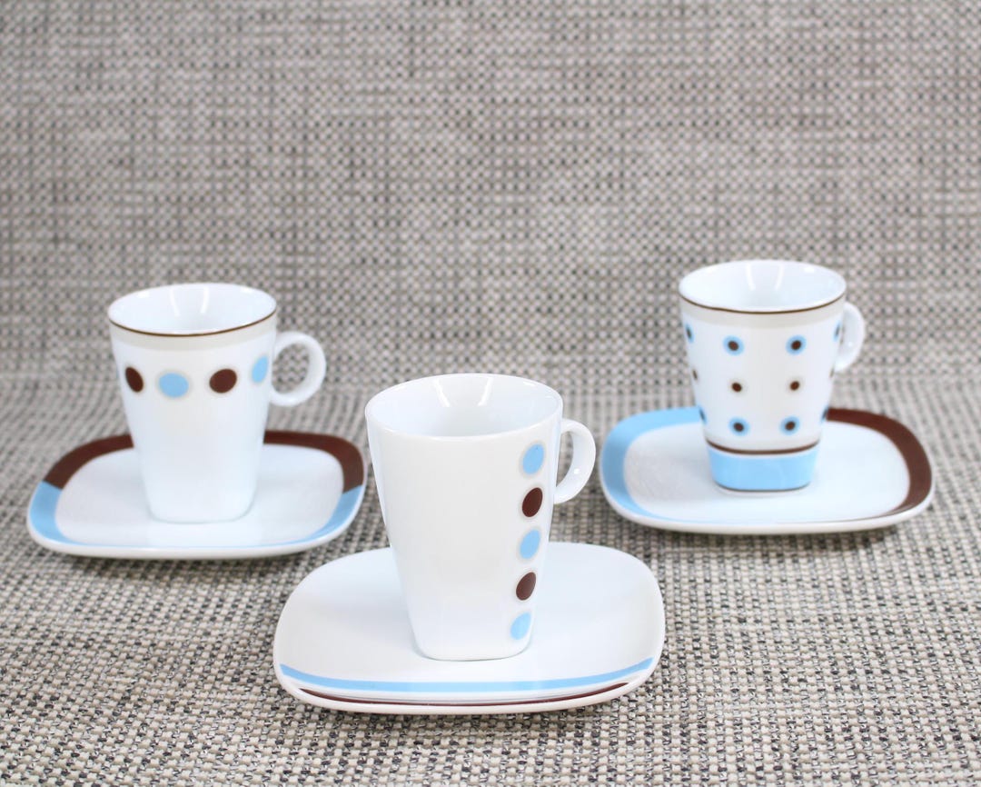3x Maxwell & Williams Espresso Cups With Saucers White Blue Brown - Etsy