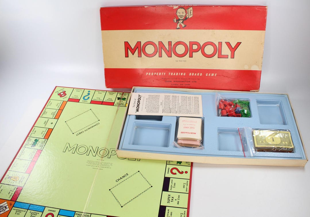 Vintage 1960s Waddingtons Red Monopoly Property Trading Classic Board ...