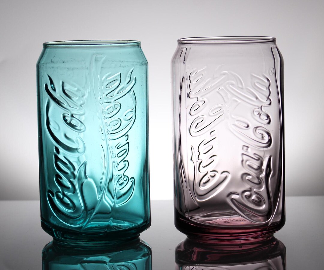 Set of 2 Mcdonald's Coca Cola Can Shape Glasses Red & Turquoise Vintage ...