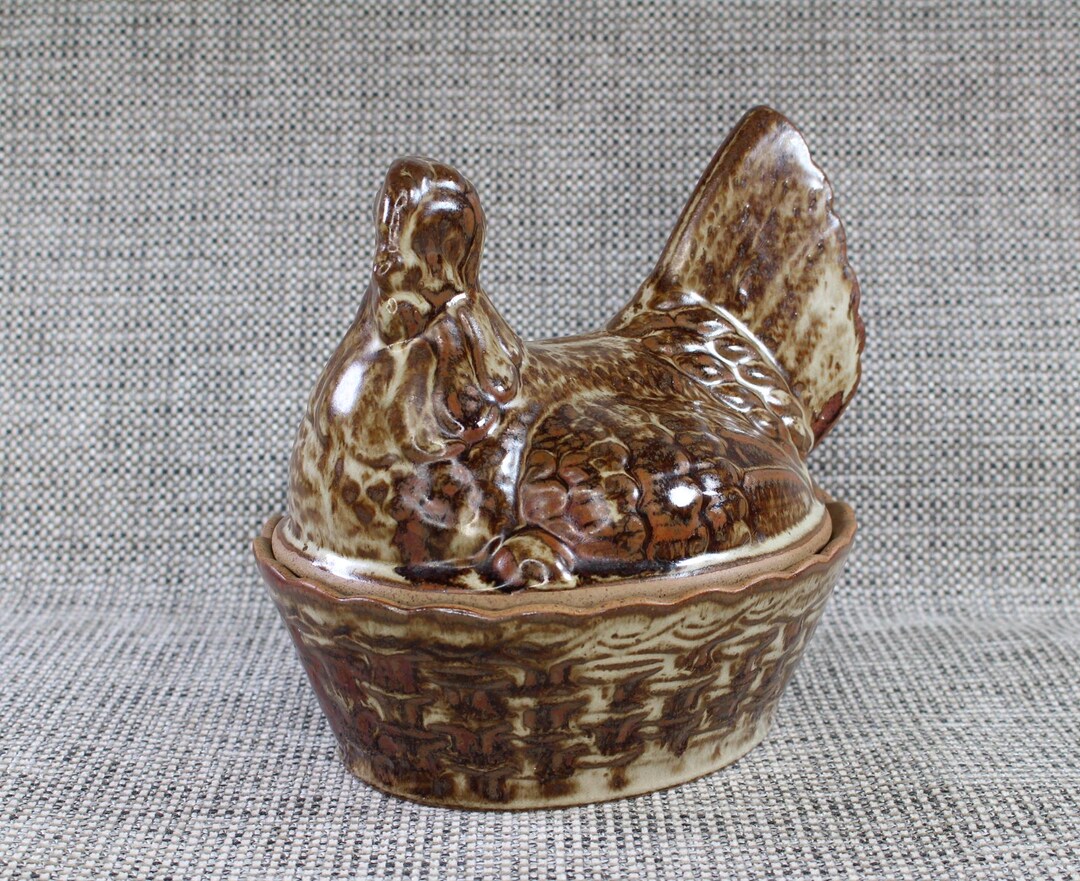 Vintage Ceramic Chicken Hen on Nest Egg Basket Egg Storage Farmhouse ...