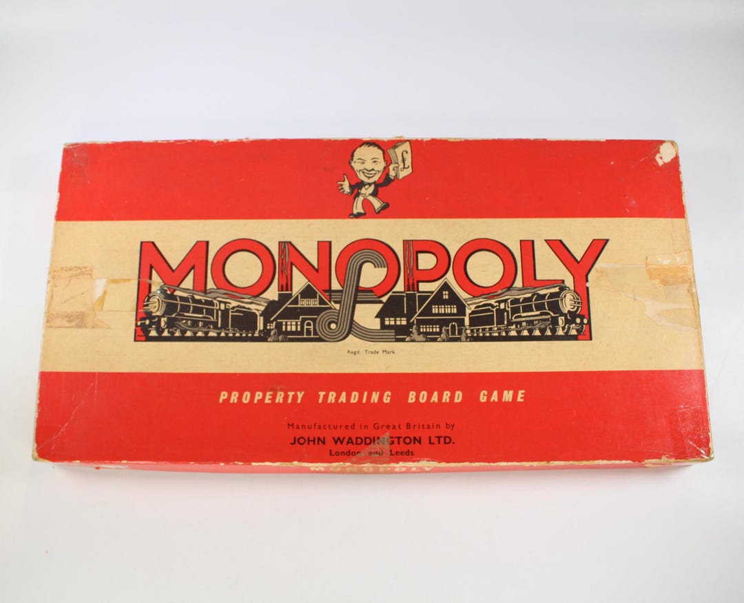Vintage Original Monopoly Red Box John Waddington 1960s Wooden Houses ...