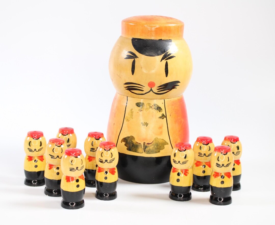Vintage USSR / Russian Wooden Matryoshka Cat Doll With 10 Kittens ...