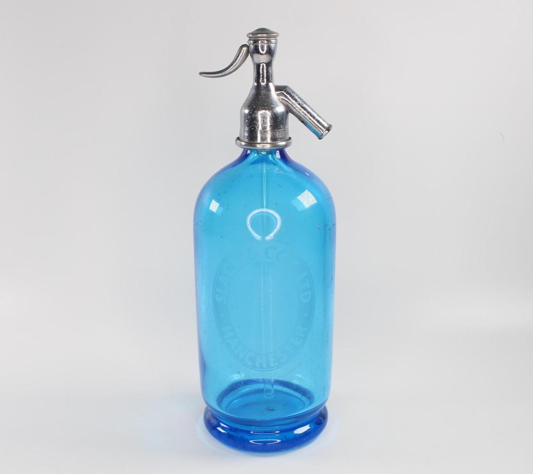 Antique Blue Glass Soda Syphon Bottle, Etched Slack & Cox Ltd ...