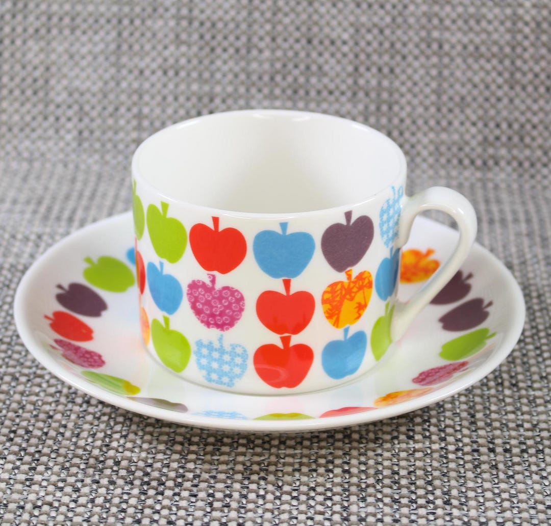 Whittard of Chelsea Cup With Saucer White Multicoloured Apples Pattern ...