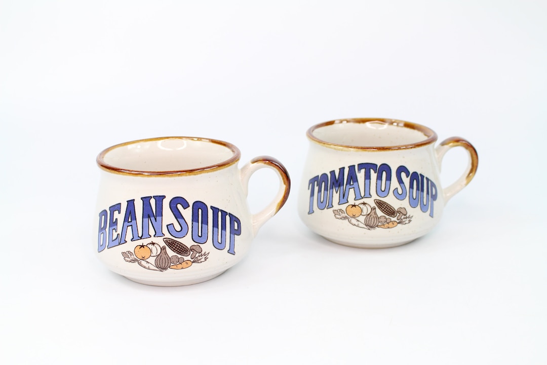 Pair of Vintage Retro Ceramic Soup Bowls With Handles 350ml, Bean Soup ...