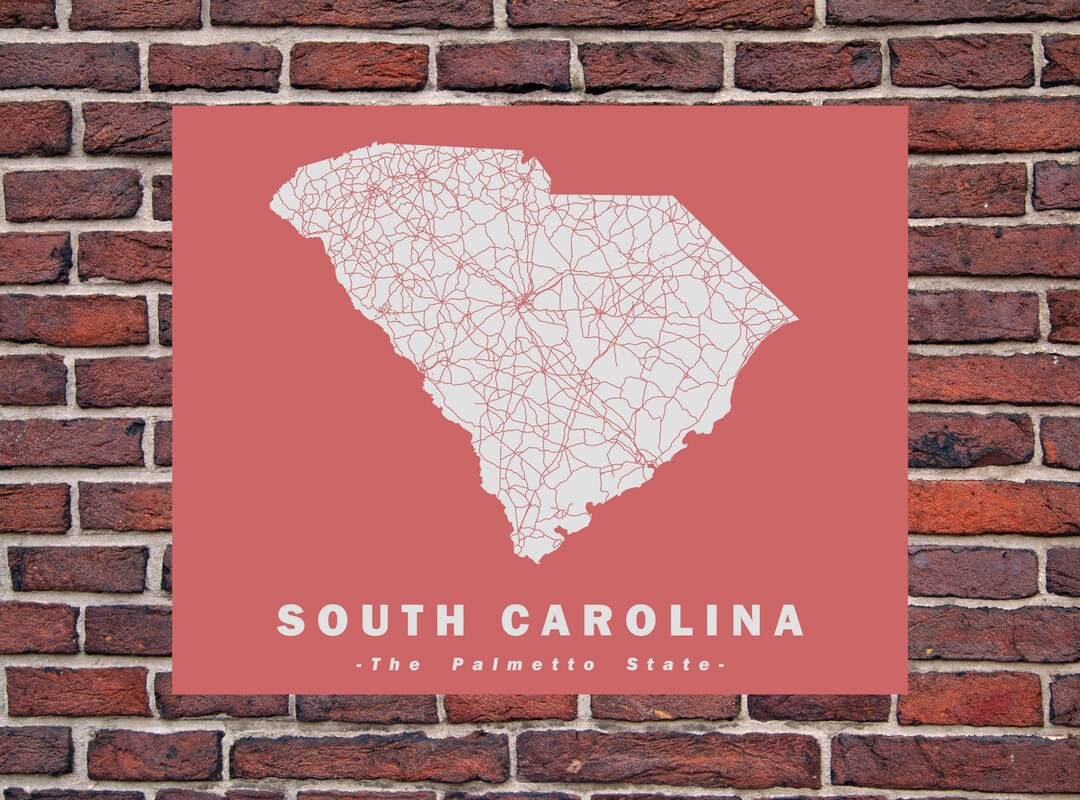 South Carolina Map Art, Map Print, Road Map, Digital Download, State ...