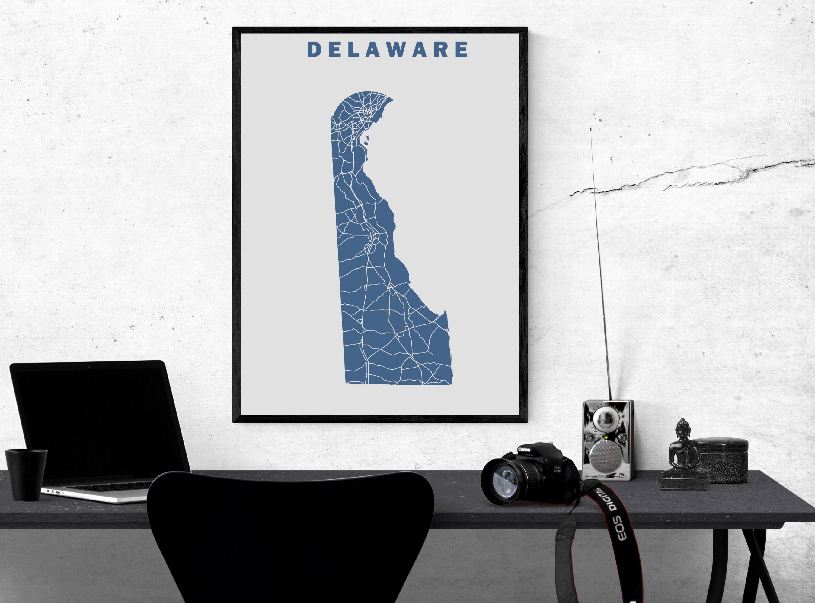 Delaware Map Print, Map Art, Road Map, the First State, Home Office ...