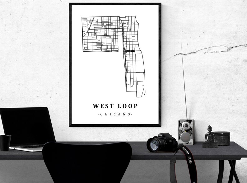 West Loop Chicago Neighborhood Map, Wall Art, Map Print, Home Office ...
