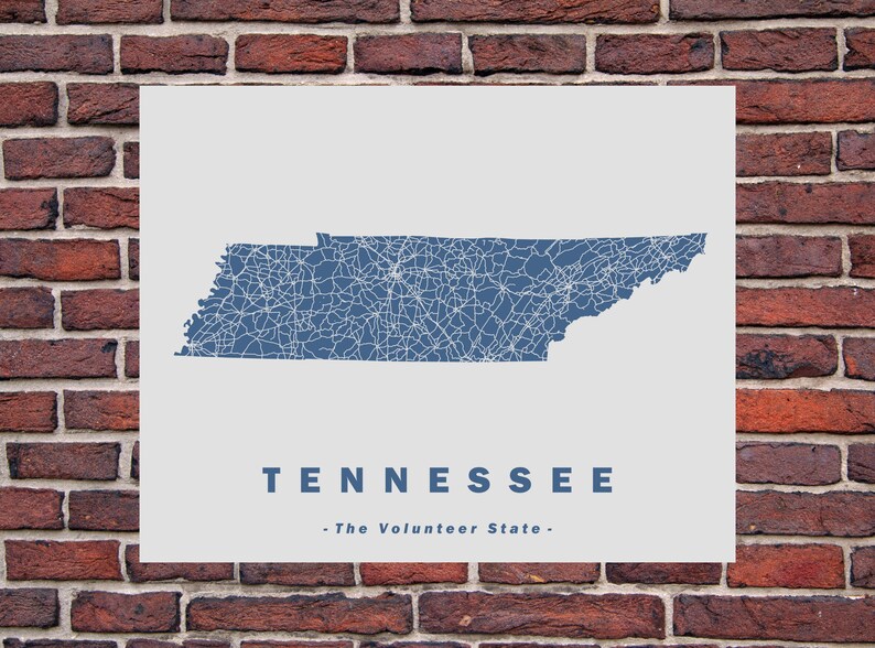 Tennessee Map Art, Map Print, Road Map, the Volunteer State, Map Poster ...