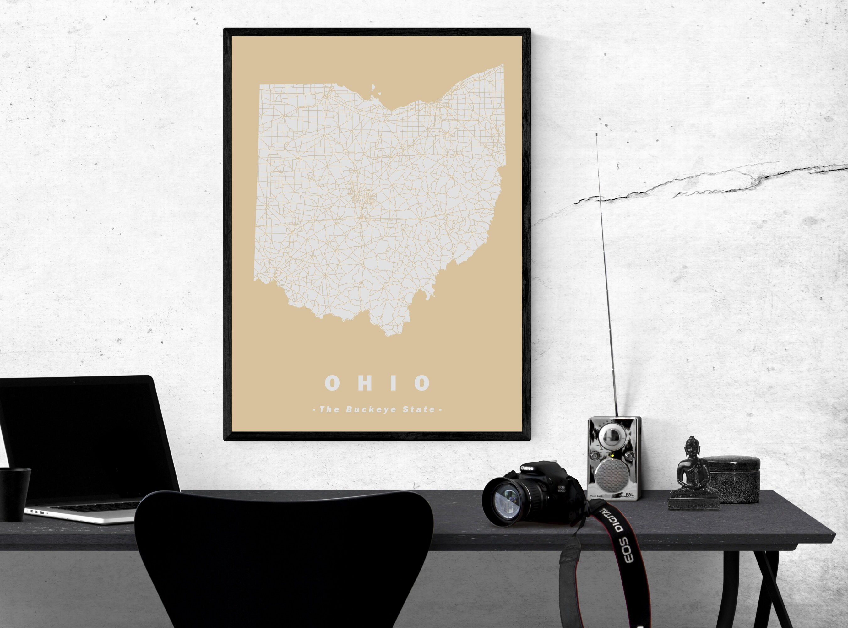 Ohio Map Art, Map Print, Road Map, Digital Download, State Nickname Map ...