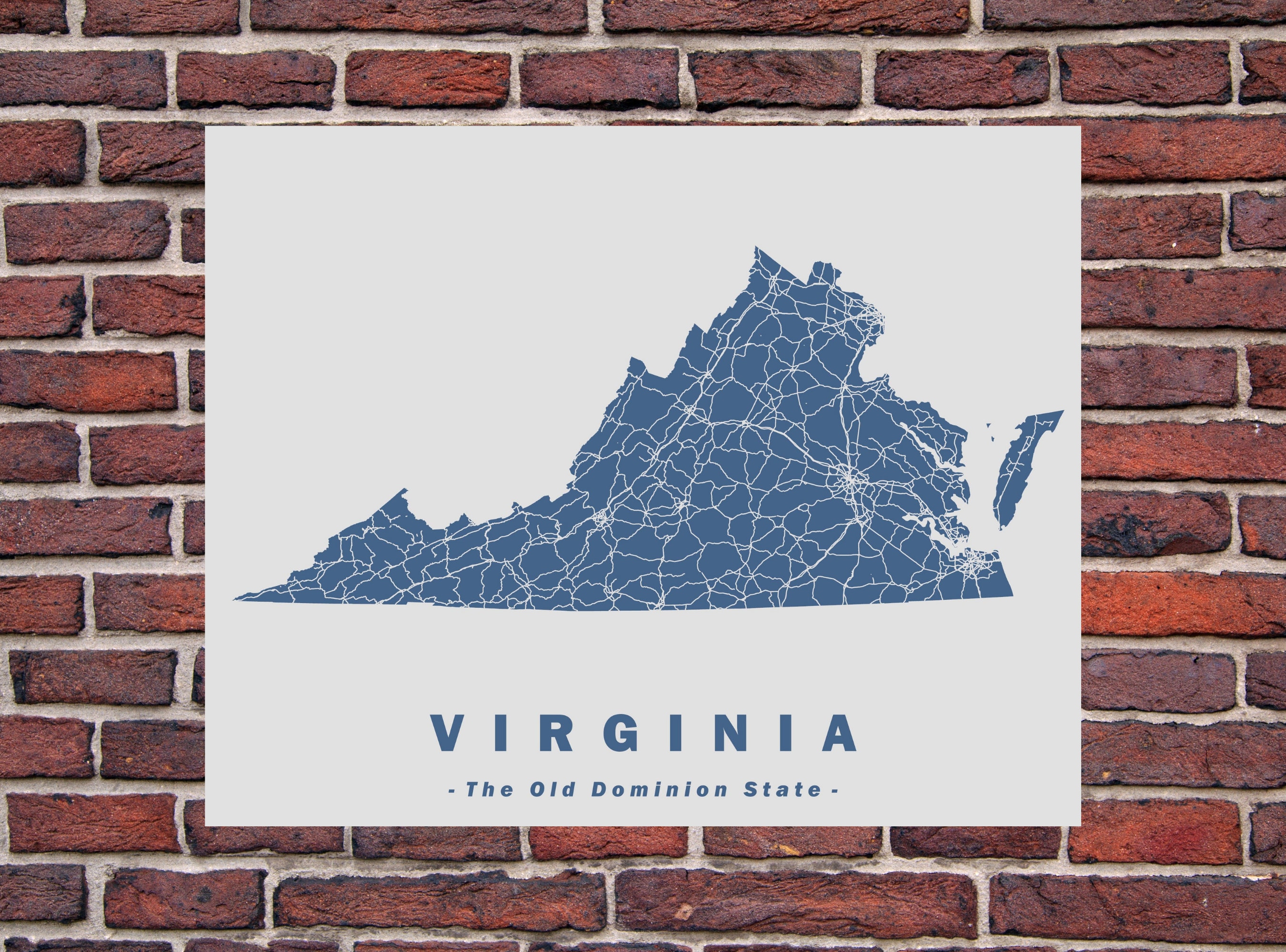 Virginia Map Art, Map Print, Road Map, Digital Download, Nickname Map ...