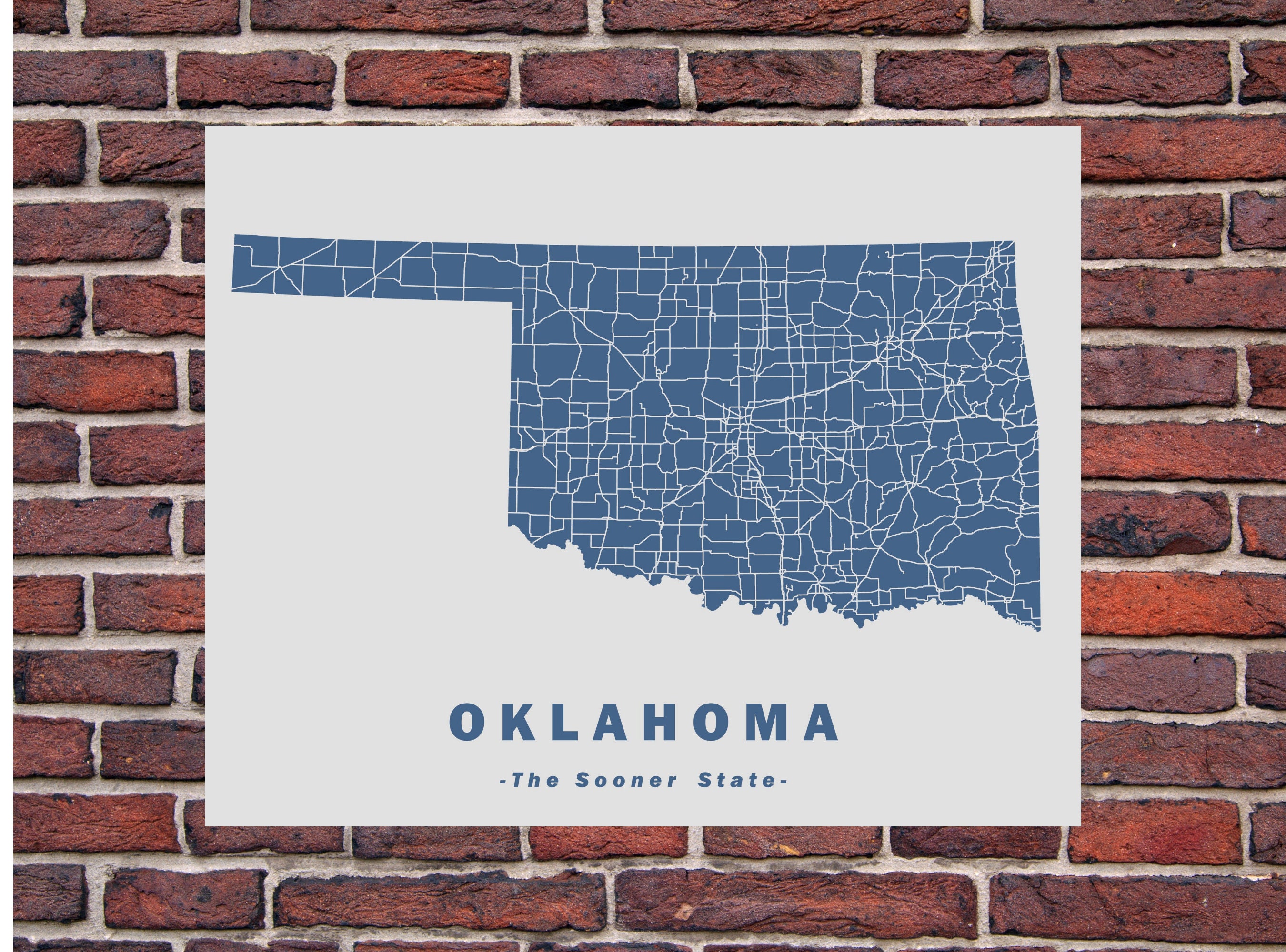 Oklahoma Map Art, Map Print, Road Map, Digital Download, State Nickname ...
