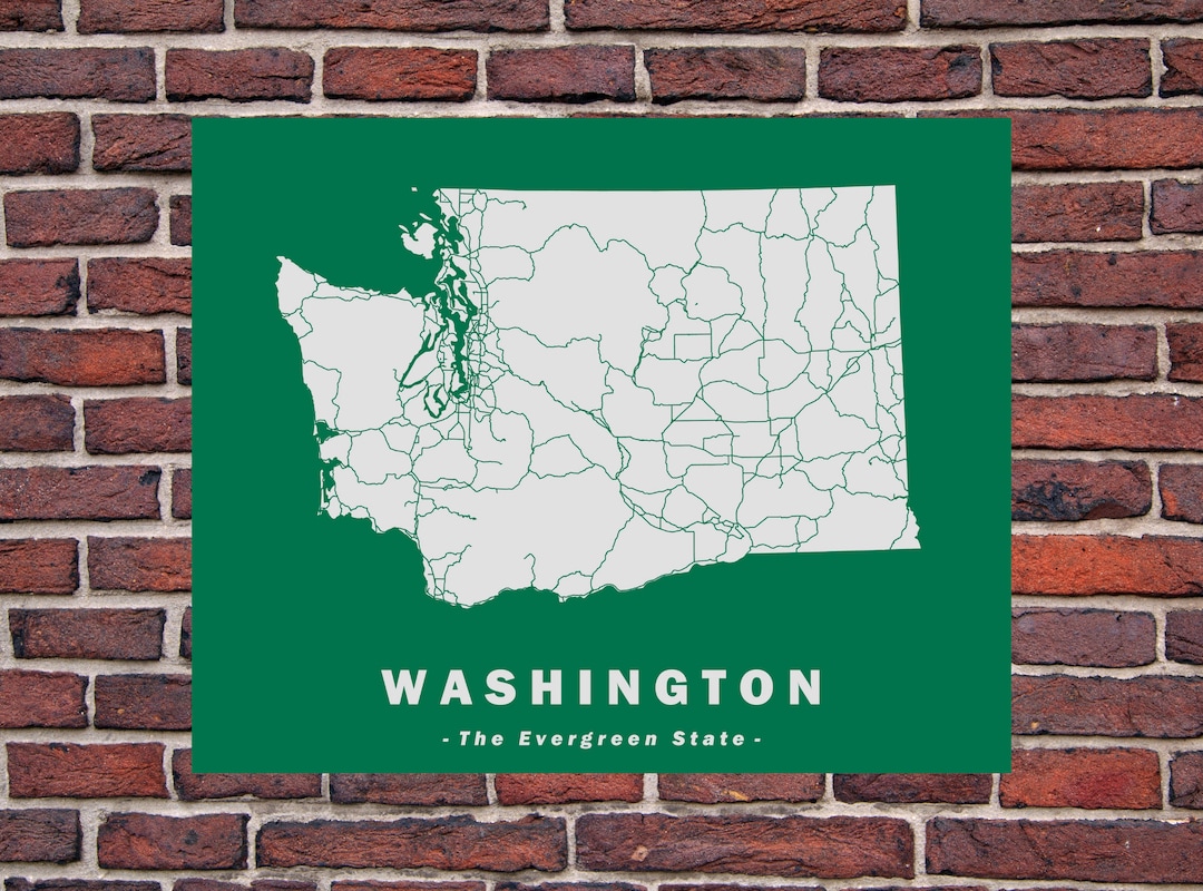 Washington Map Art, Map Print, Road Map, Digital Download, State ...