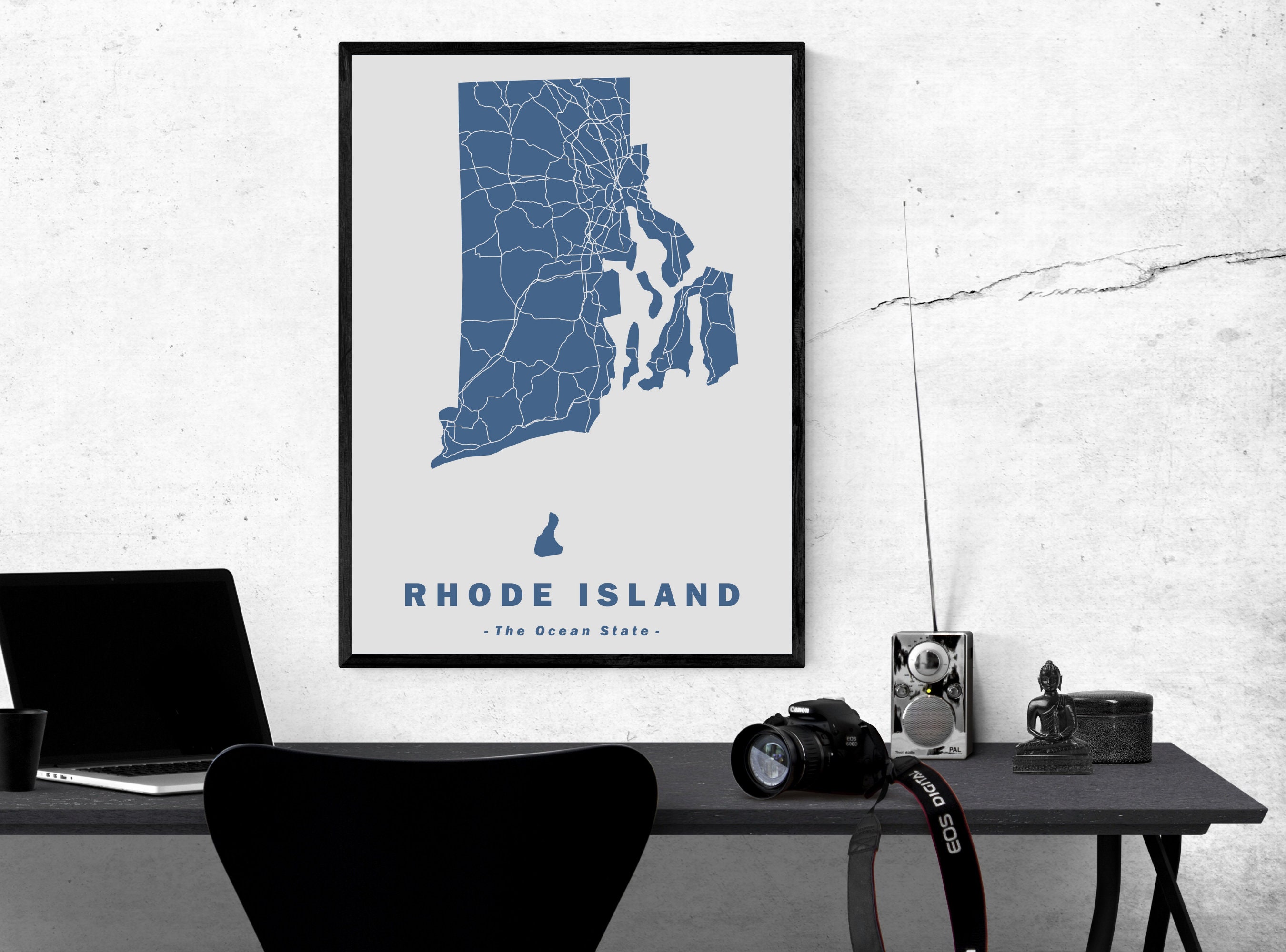Rhode Island Map Art, Map Print, Road Map, Digital Download, the Ocean ...