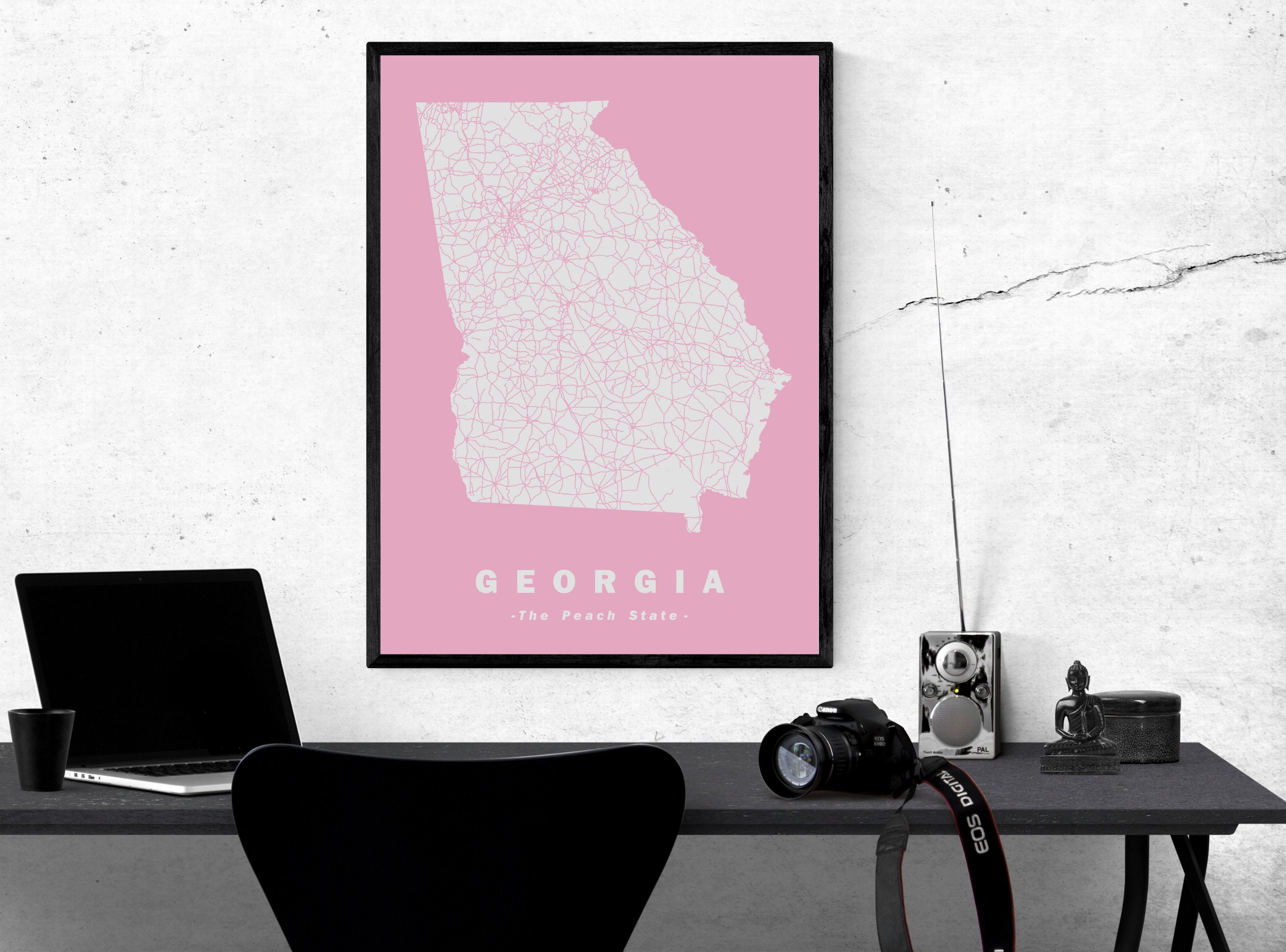 Georgia Map Print, Map Art, the Peach State, Road Map, Wall Map, Home ...