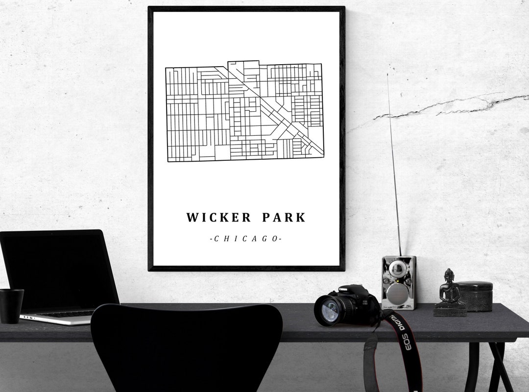 Wicker Park Neighborhood Map, Wall Art, Map Print, Home Office Wall ...