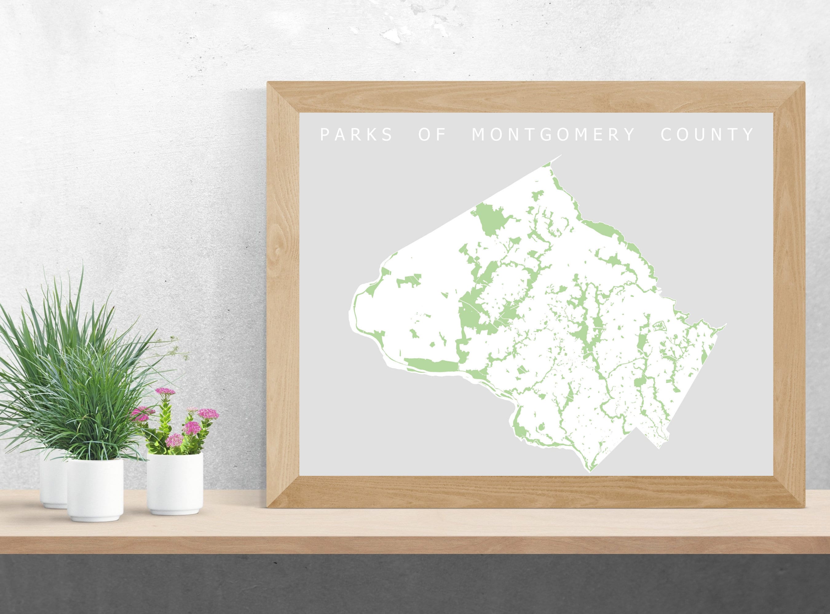 County Parks Map Poster, Montgomery County MD, Simple Minimalist Map ...
