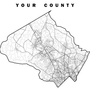 DIGITAL Custom County Map, Map Print, Digital Download, County Road Map ...