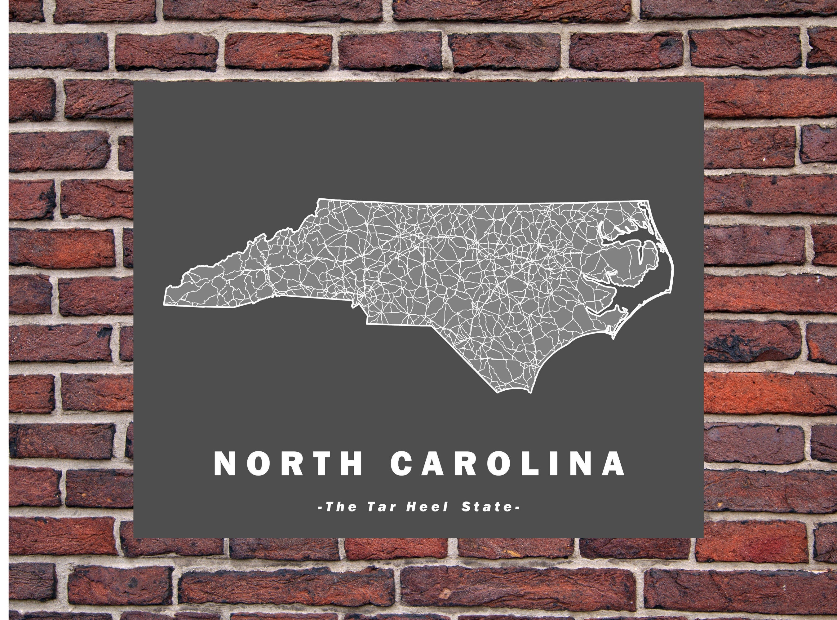North Carolina Map Art, Map Print, Road Map, Digital Download, State ...
