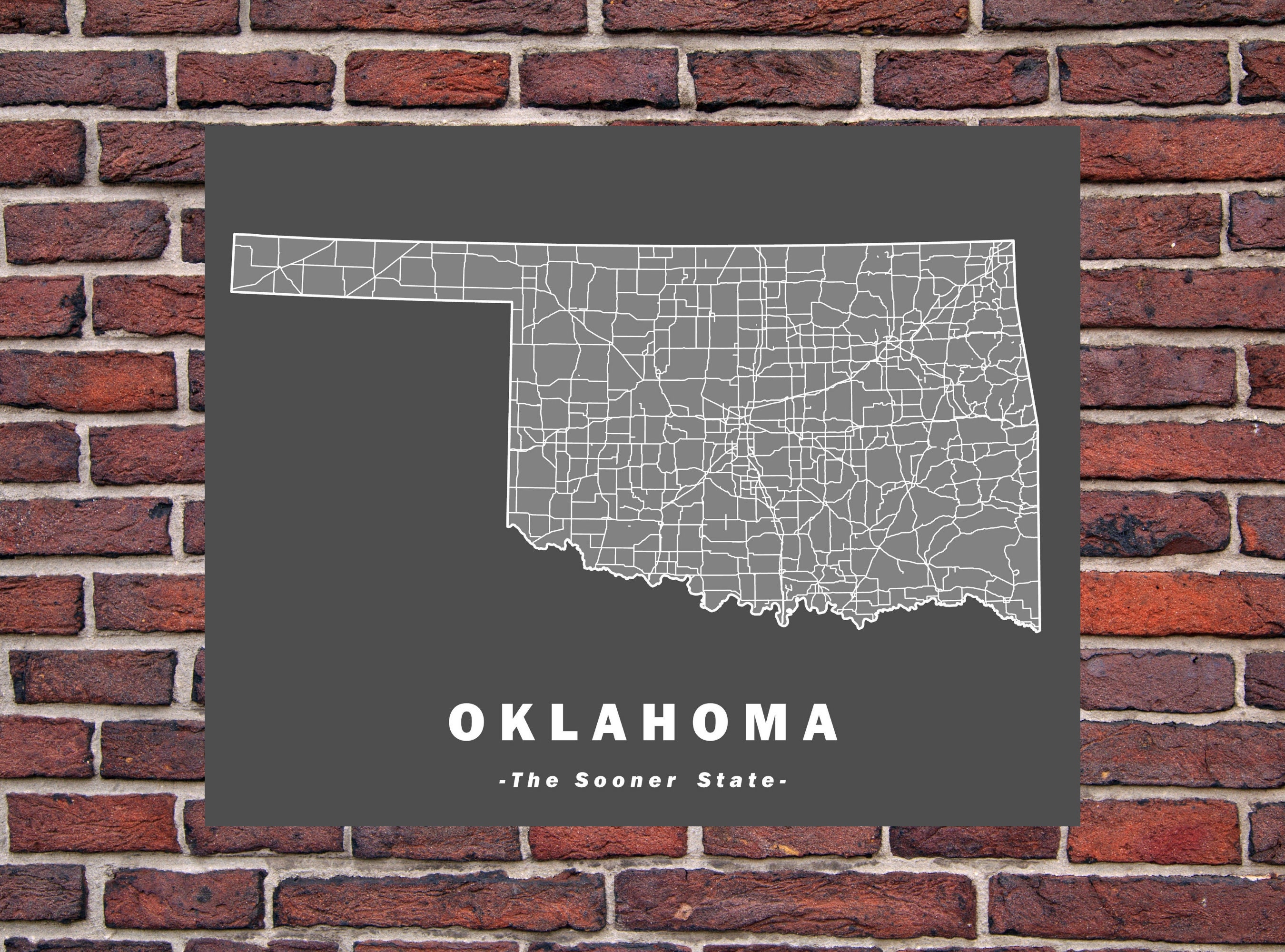 Oklahoma Map Art, Map Print, Road Map, Digital Download, State Nickname ...