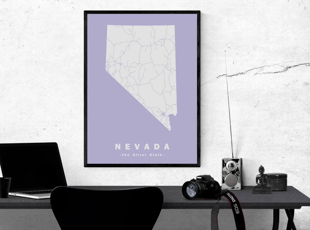 Nevada Map Print, Map Art, the Silver State, Road Map, Home Office Wall ...