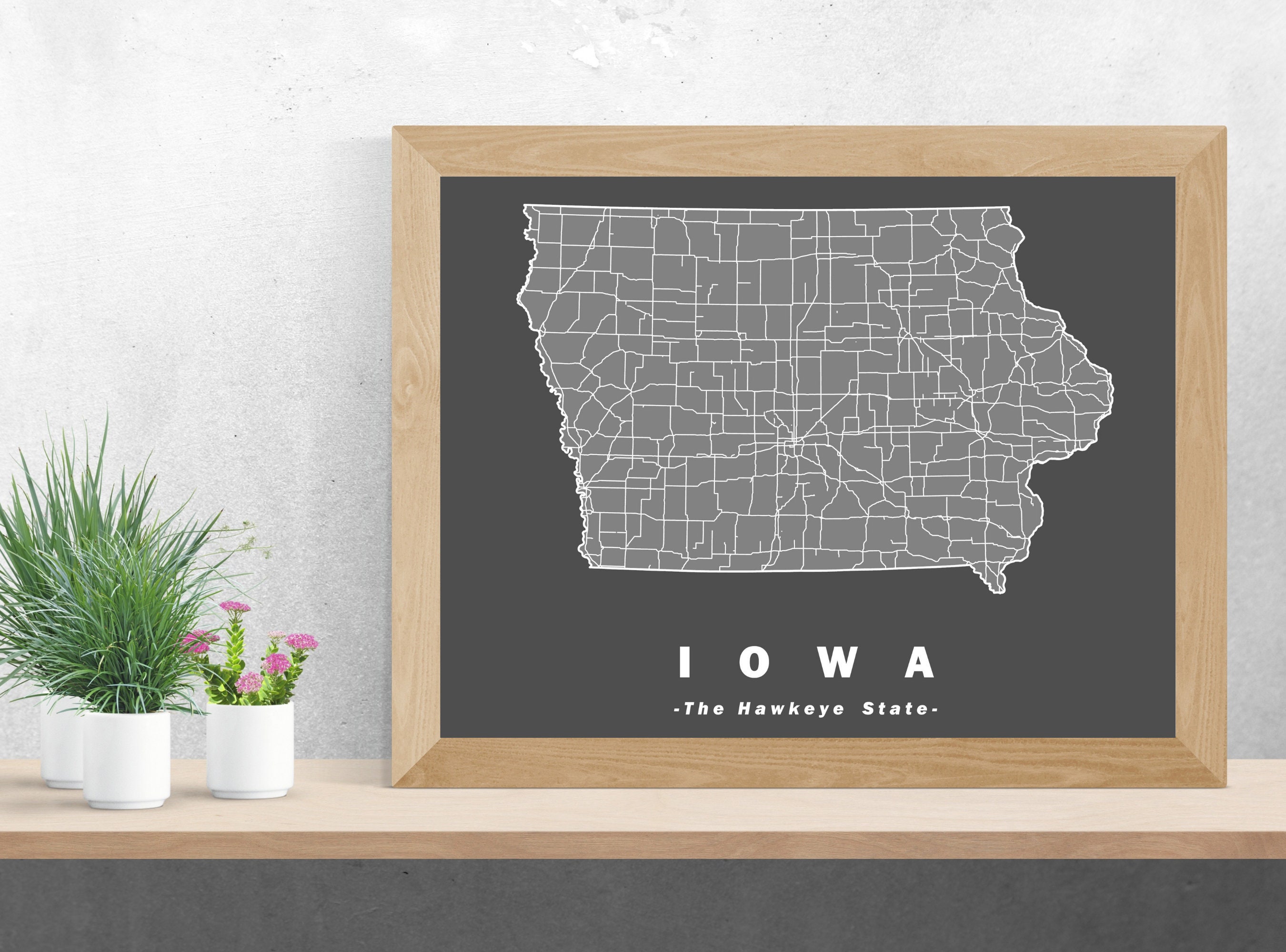 Iowa Map Print, Map Art, the Hawkeye State, Road Map, Home Office Wall ...