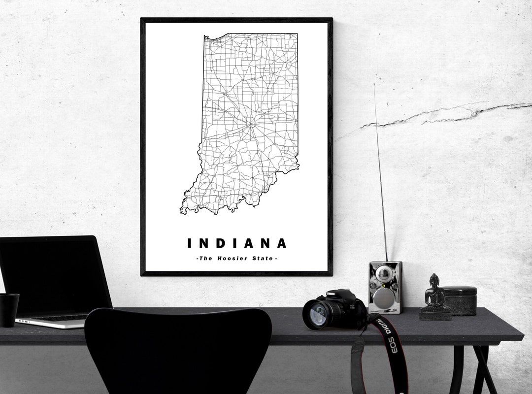 Indiana Map Art, Map Print, Road Map, Digital Download, State Nickname ...