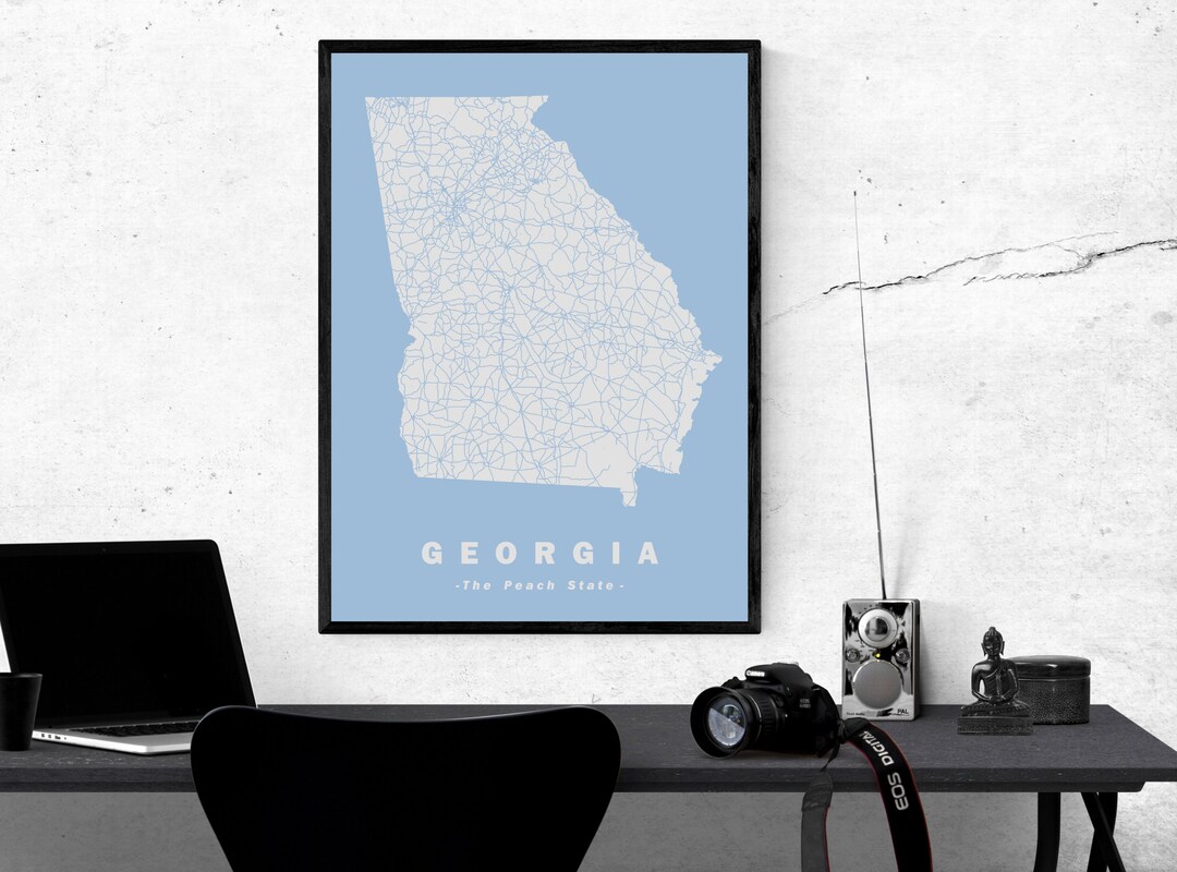 Georgia Map Print, Map Art, the Peach State, Road Map, Wall Map, Home ...