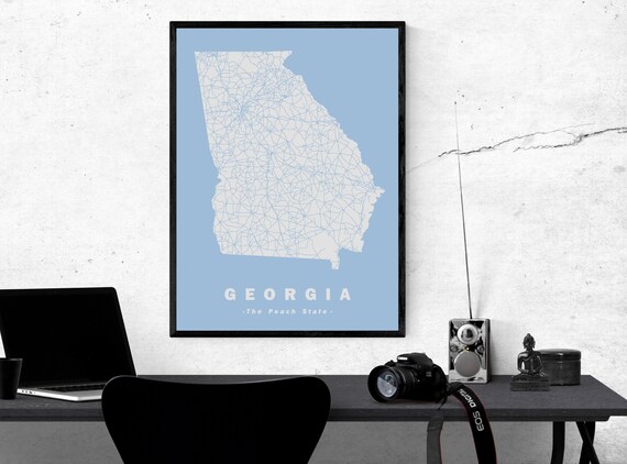 Georgia Map Print Map Art the Peach State Road Map Wall | Etsy