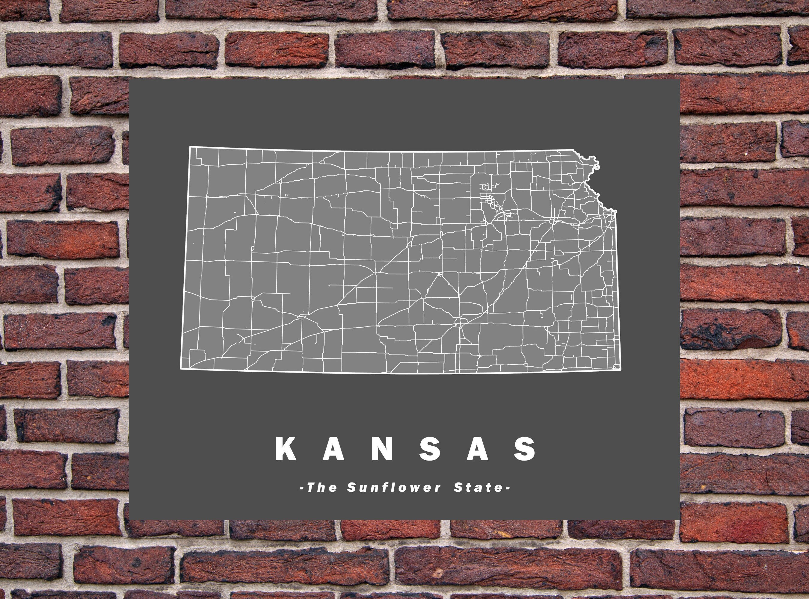 Kansas Wall Art, Map Print, Road Map, the Sunflower State, Personalized ...